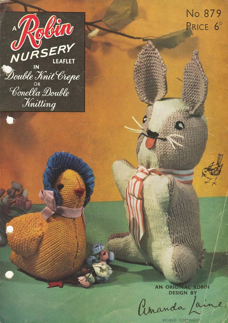 Robin Easter Bunny and Chick Animals Toy Vintage Knitting - Etsy