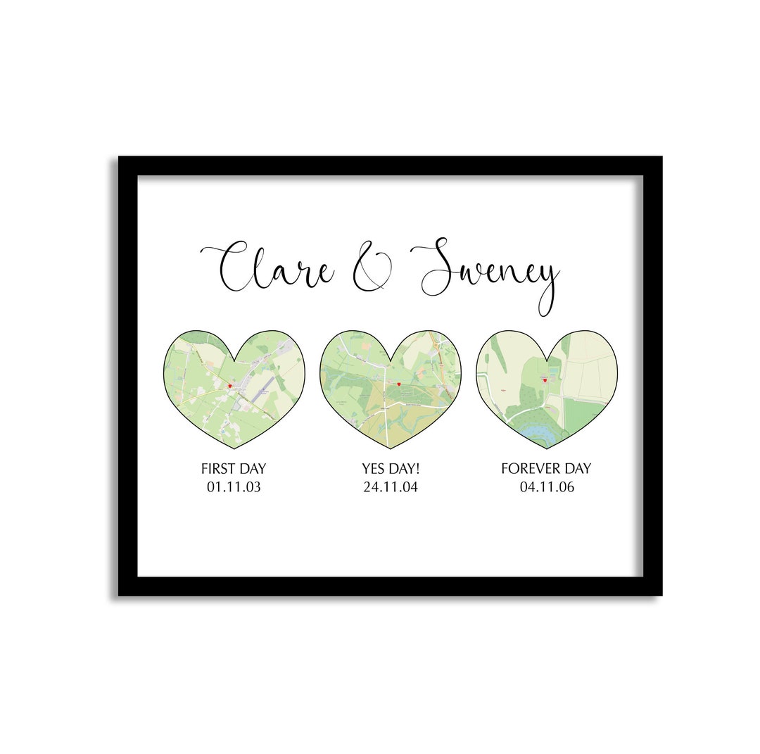 Couples Personalised Print, Map Print, Map Art, Relationship Print ...