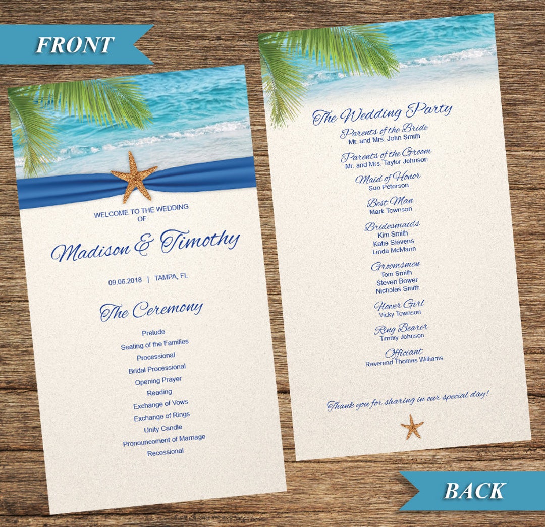 Beach Wedding Program Bch-20-wp-digital Download - Etsy