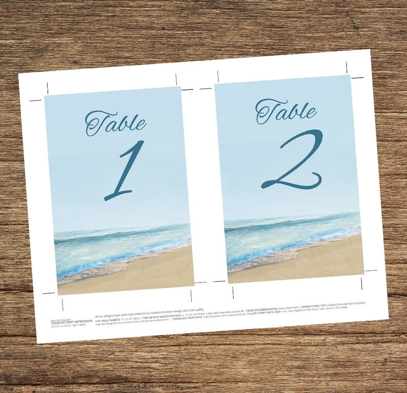 Bch-26-tn-pc-digital Download Beach Table Number and Place Cards - Etsy