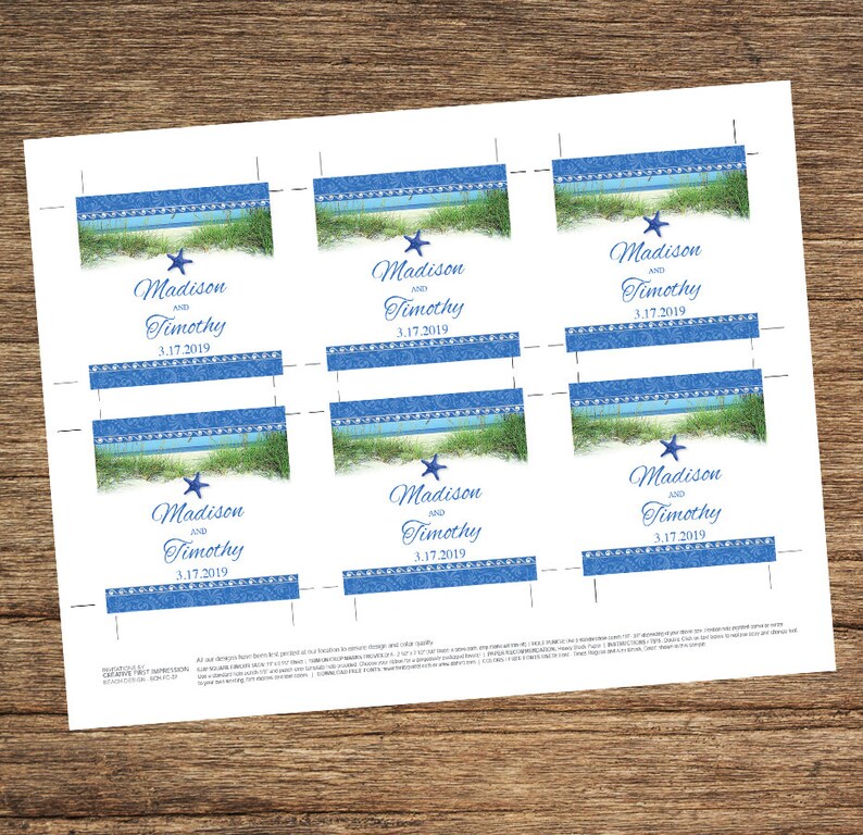 Beach Favor Card Tags Bch-07-fc-digital Download - Etsy