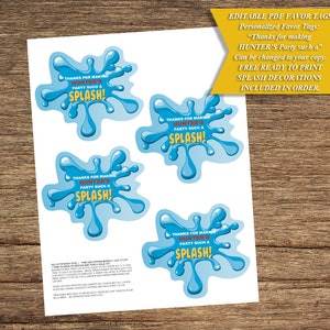 Kb-10-ft-digital Download Pool Spash Favor Card Tags - Etsy