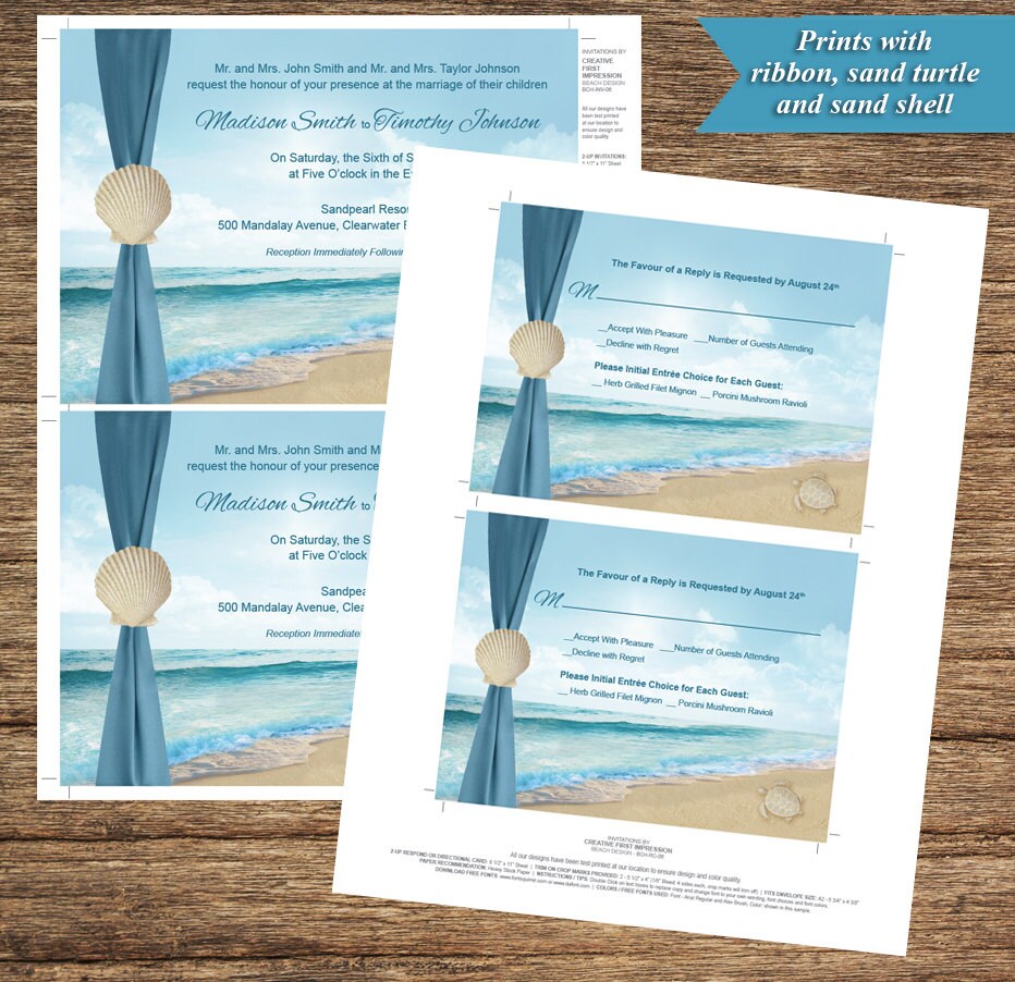 Beach Invitation and Respond Card Bch-06-inv-rc-digital Download - Etsy