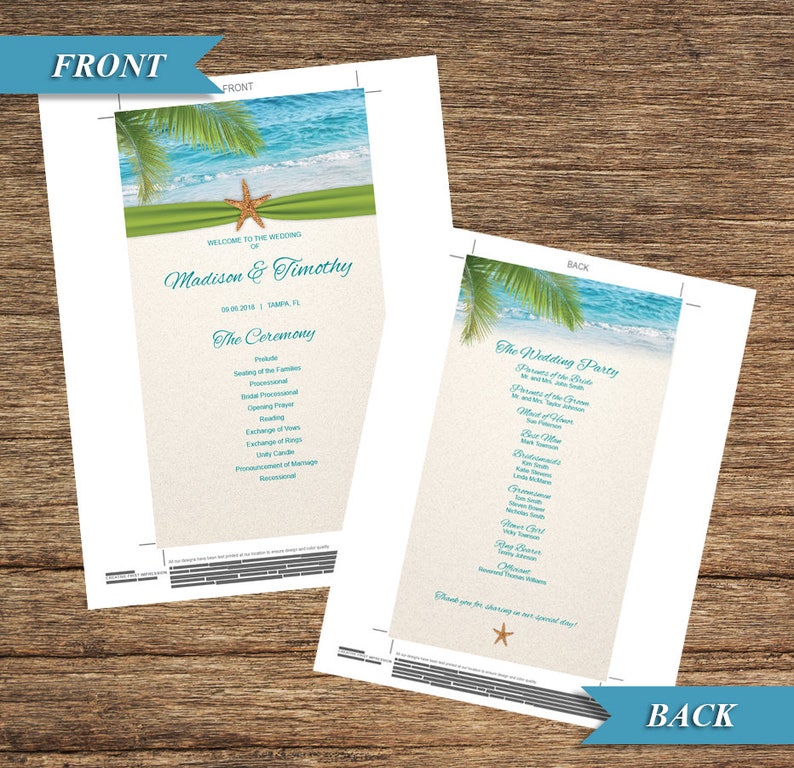 Beach Wedding Program Bch-19-wp-digital Download - Etsy