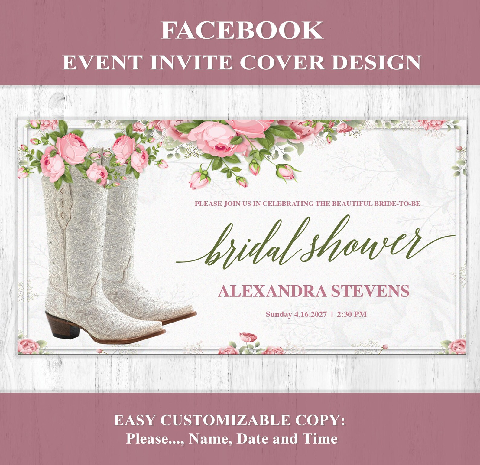 FLW-16 Facebook Cover Event Design Bridal Shower Boots and Flowers - Etsy