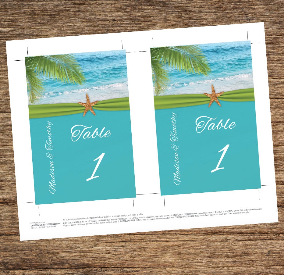 Beach Table Number and Place Cards Bch-19-tnpc-digital Download - Etsy
