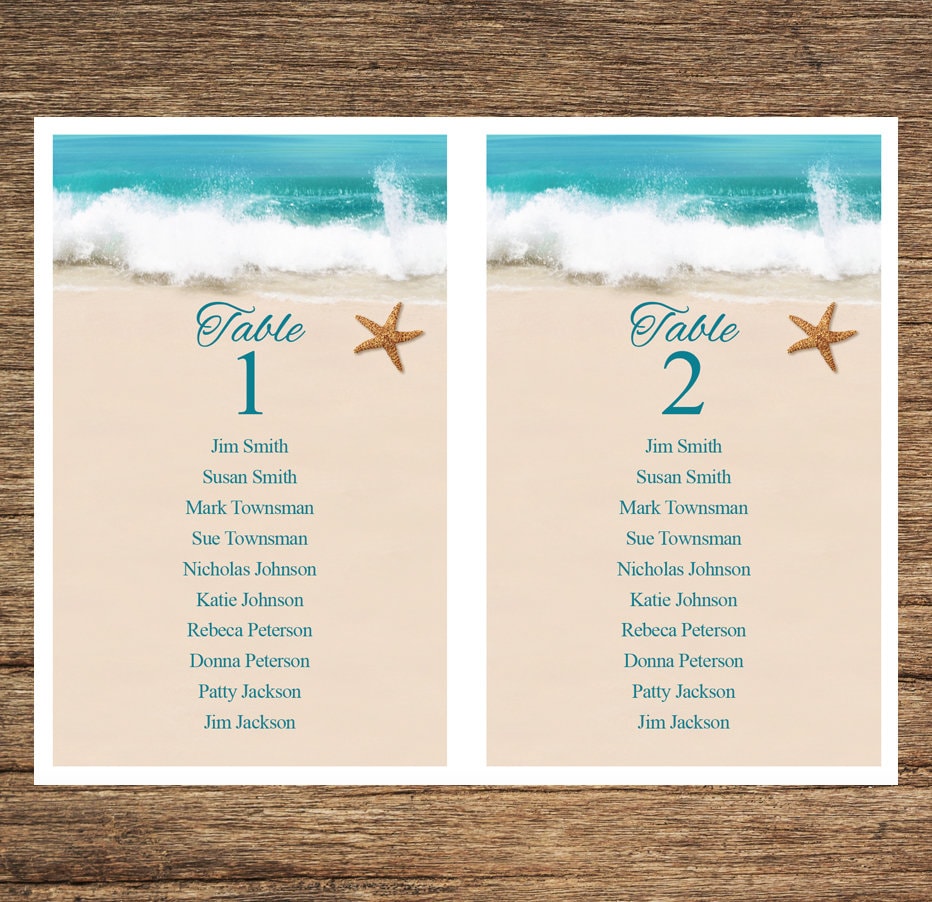 Beach Wedding/party Seating Chart Bch-36-tcs-tcn-digital Download - Etsy