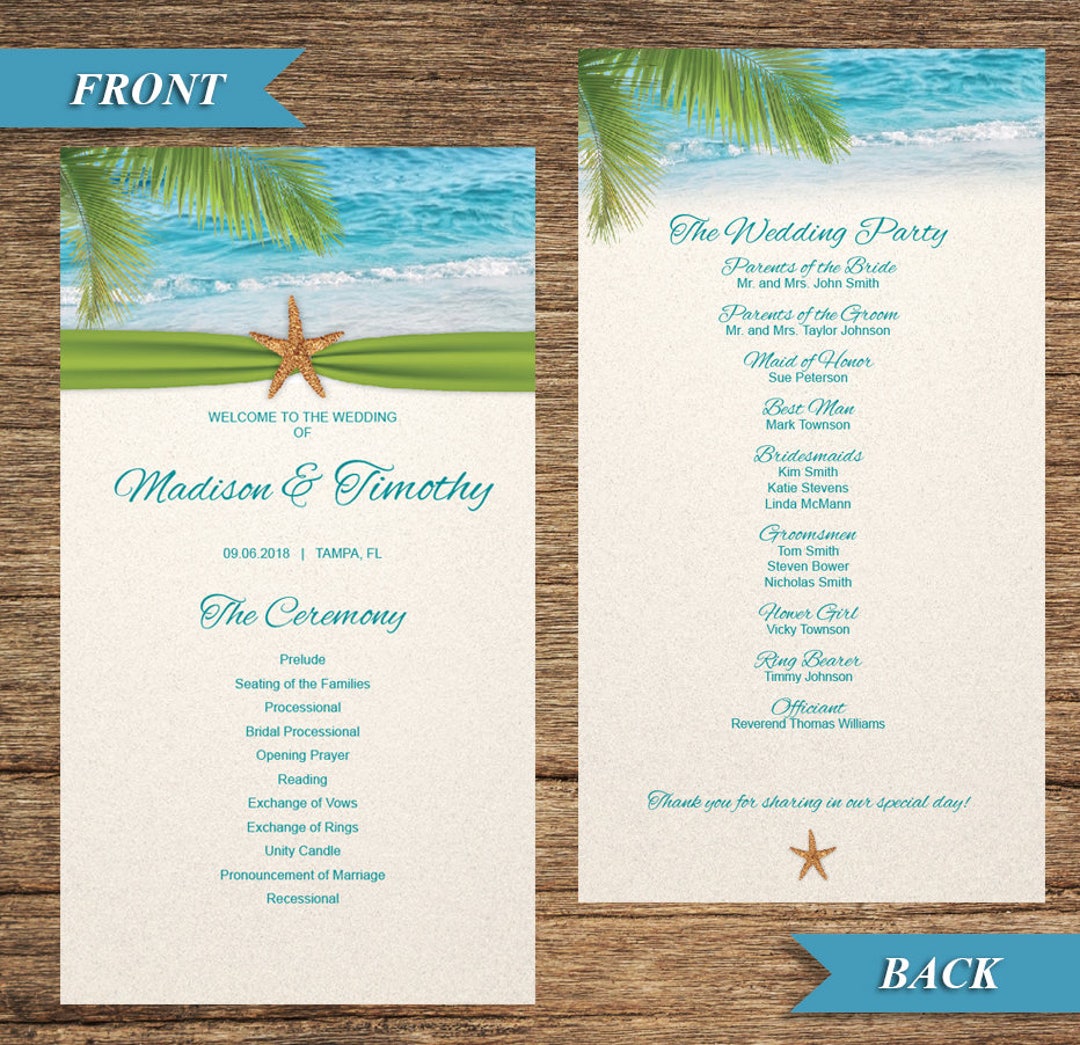 Beach Wedding Program Bch-19-wp-digital Download - Etsy