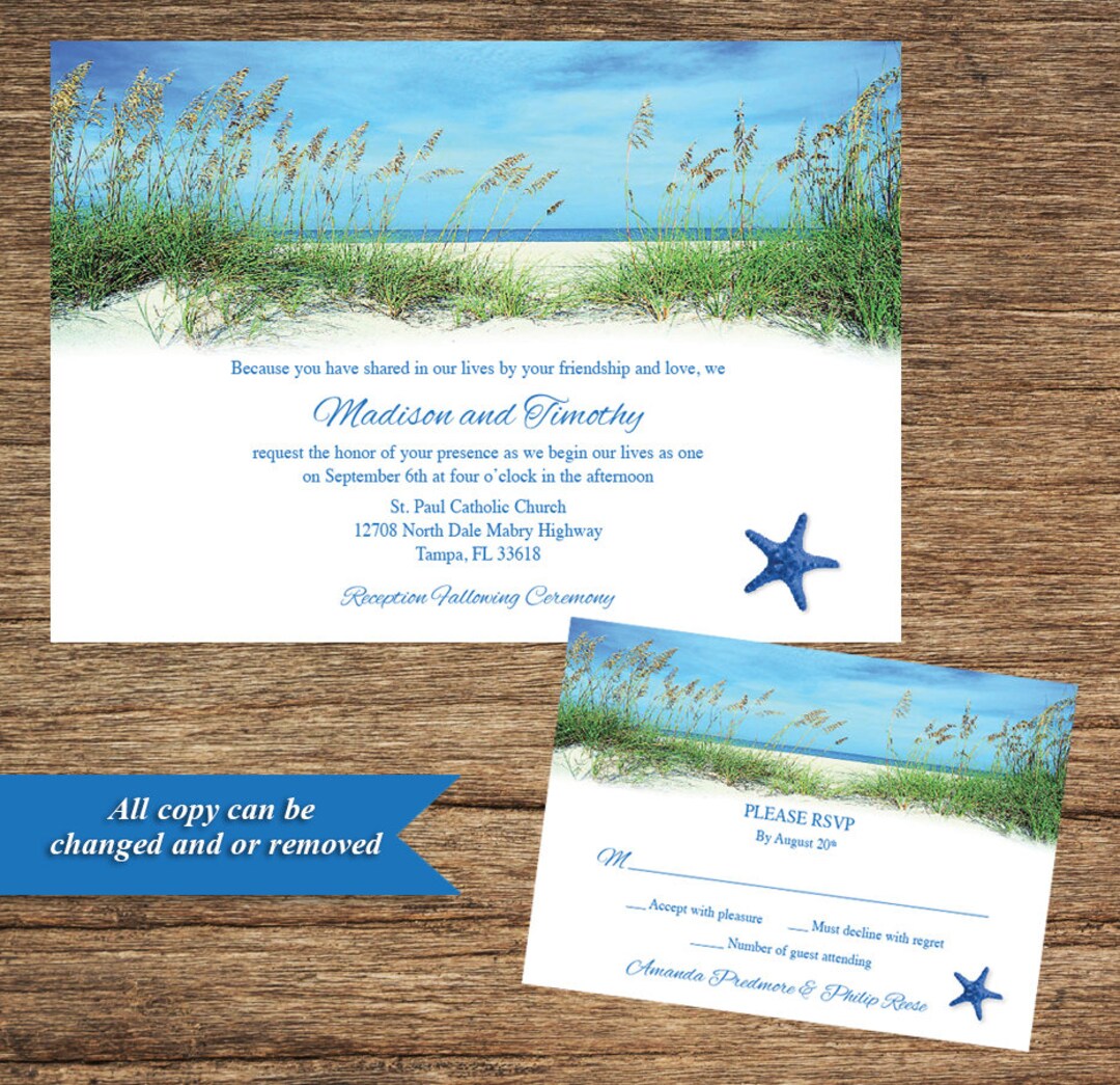 Beach Ocean Invitation and Respond Card Bch-25-inv-rc-digital Download ...