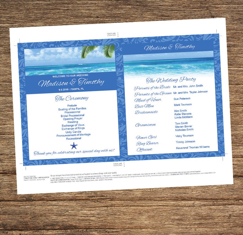 Beach Fan and Wedding Program Bch-09-fp-digital Download - Etsy
