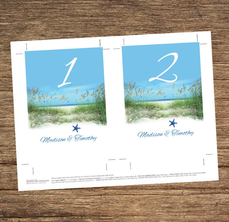 Beach Ocean Table Numbers and Place Cards Bch-25-digital Download - Etsy