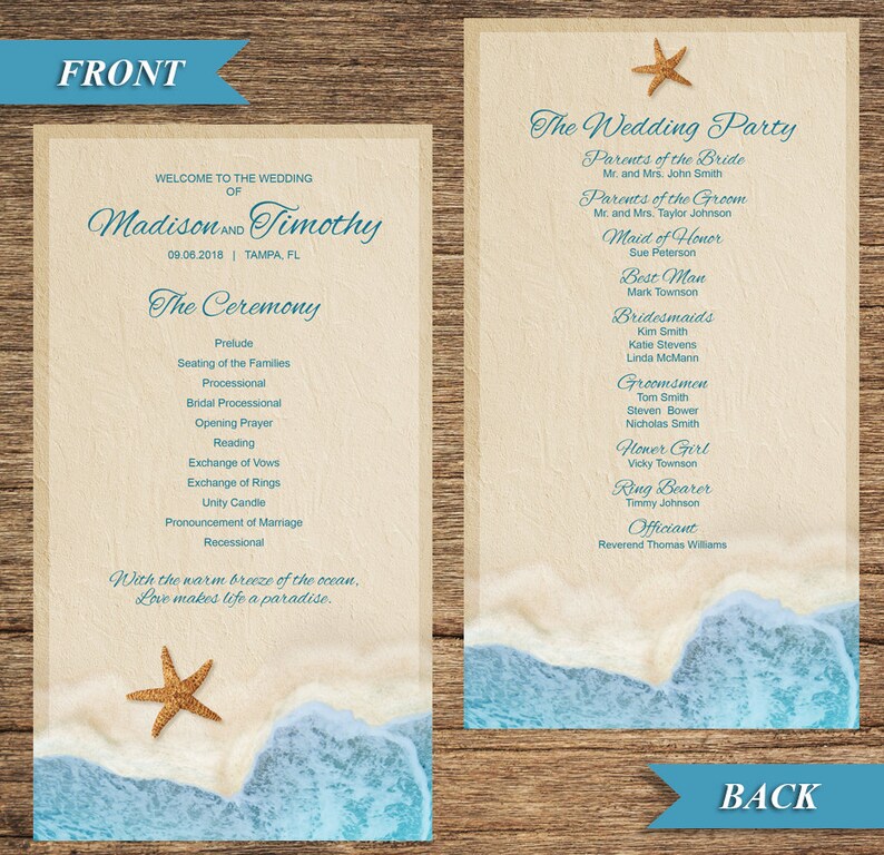 Beach Wedding Program Bch-02-wp-digital Download - Etsy