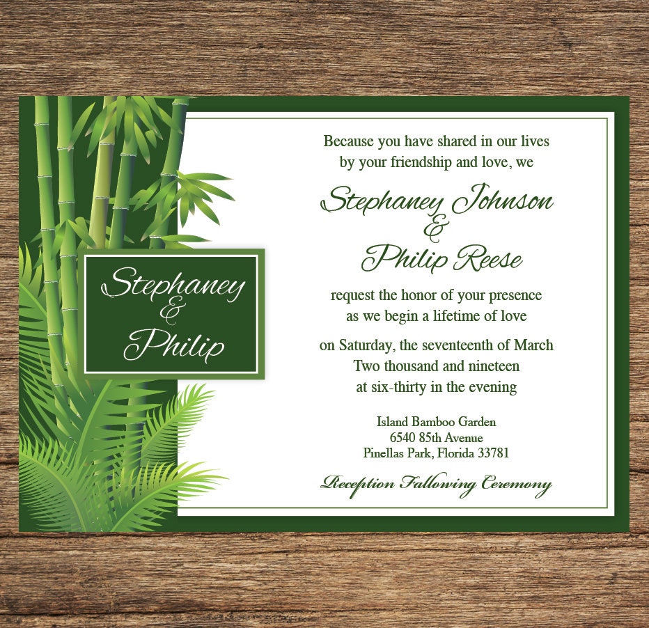 Bamboo Palm Invitation and Respond Card Plm-01-inv-rc-digital Download ...