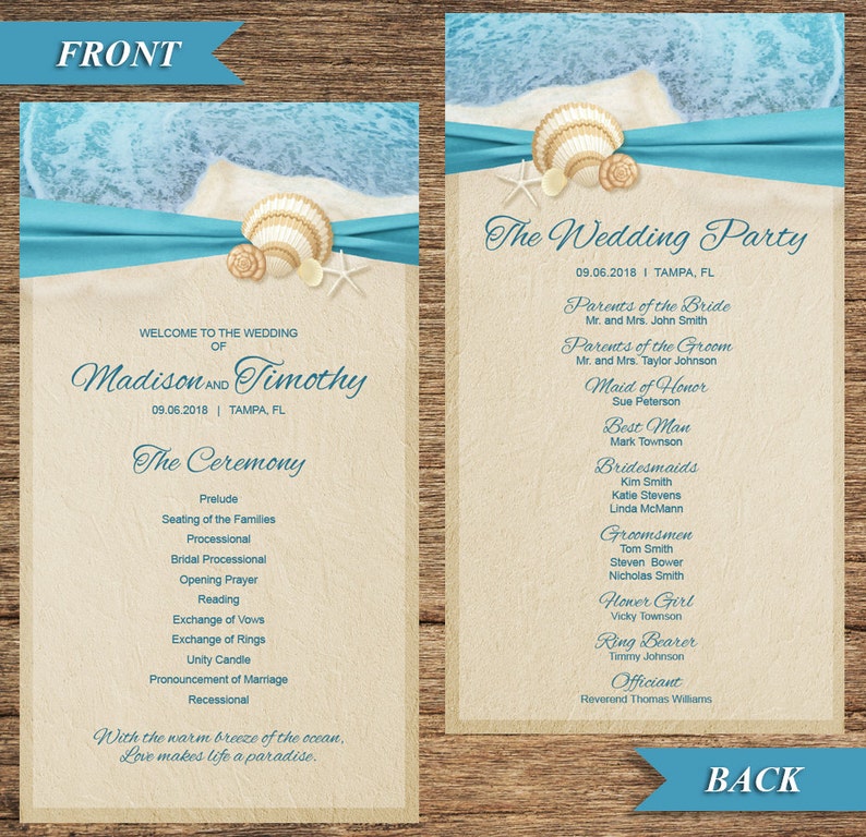 Beach Wedding Program Bch-10-wp-digital Download - Etsy
