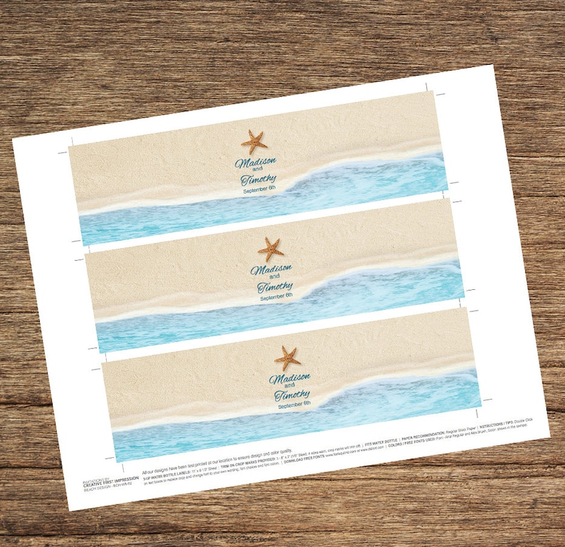 BCH_02 Beach Personalized Water Bottle Labels Editable Digital - Etsy