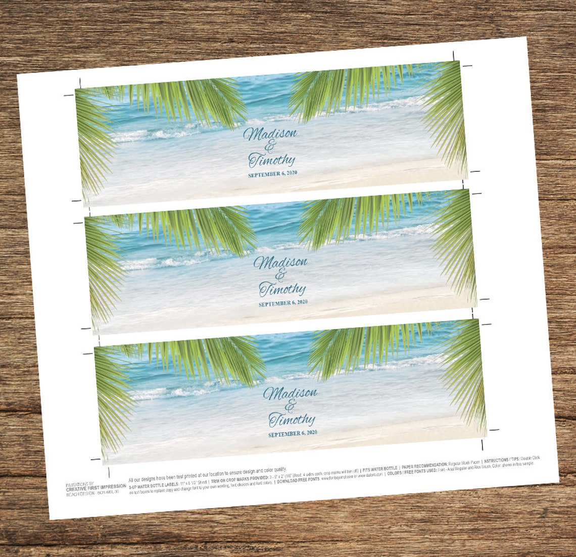 BCH_30 Beach Personalized Water Bottle Labels Editable Digital Download ...