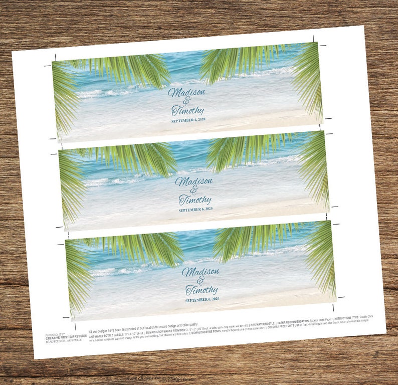 BCH_30 Beach Personalized Water Bottle Labels Editable Digital Download ...