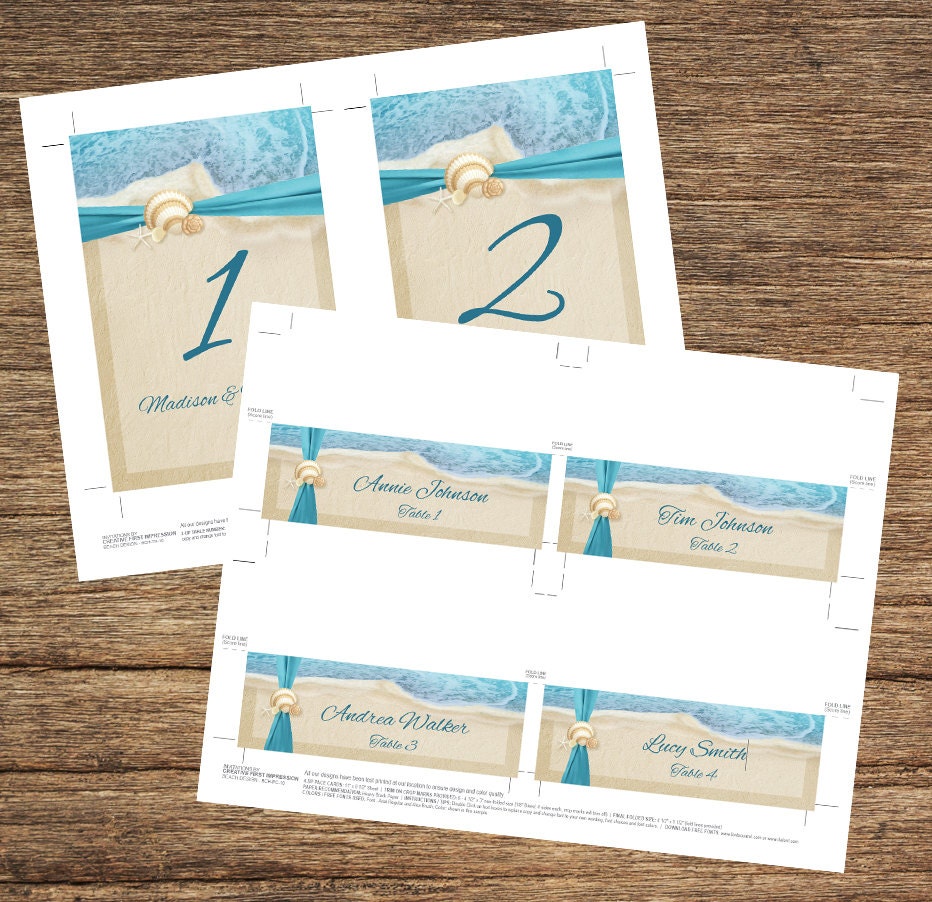 Beach Table Number and Place Card Bch-10-tn-pc-digital Download - Etsy