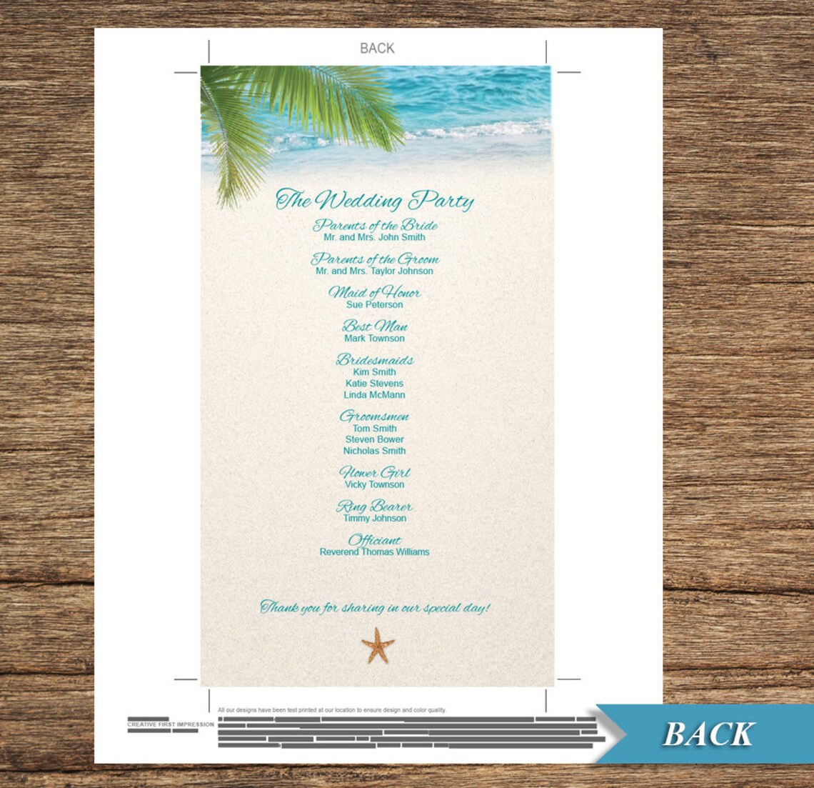 Beach Wedding Program Bch-19-wp-digital Download | Etsy