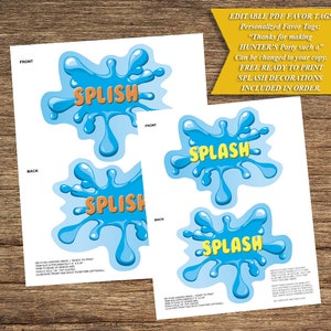 Kb-10-ft-digital Download Pool Spash Favor Card Tags - Etsy