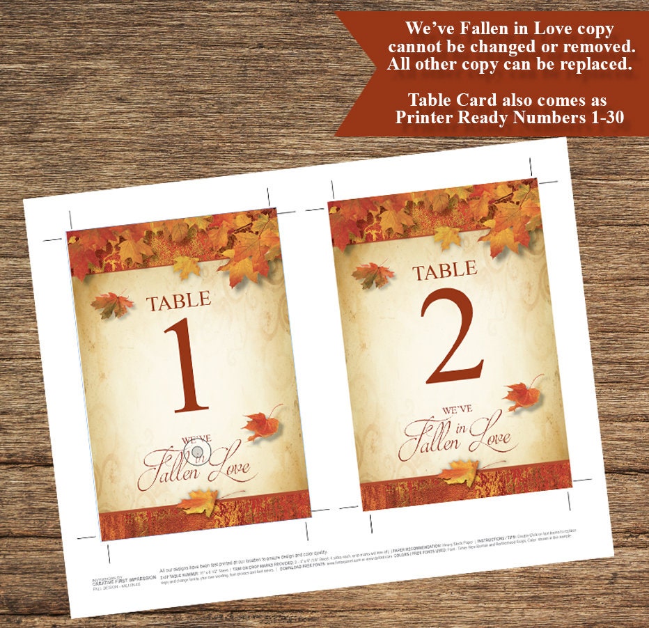 Fall-05-digital Download Fall Table Numbers and Place Cards - Etsy
