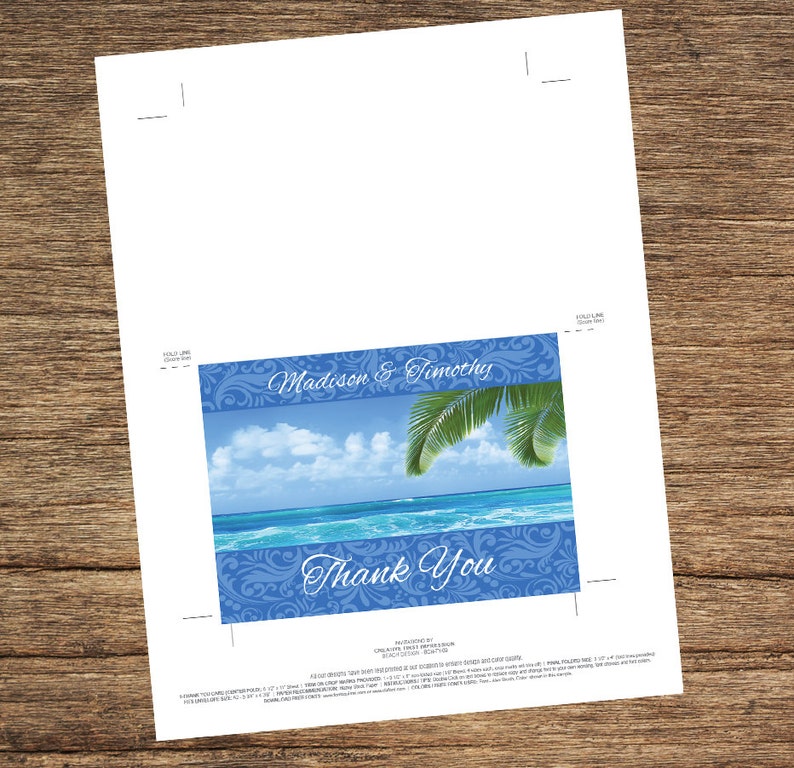 Beach Thank You Card Bch-09-ty-digital Download - Etsy