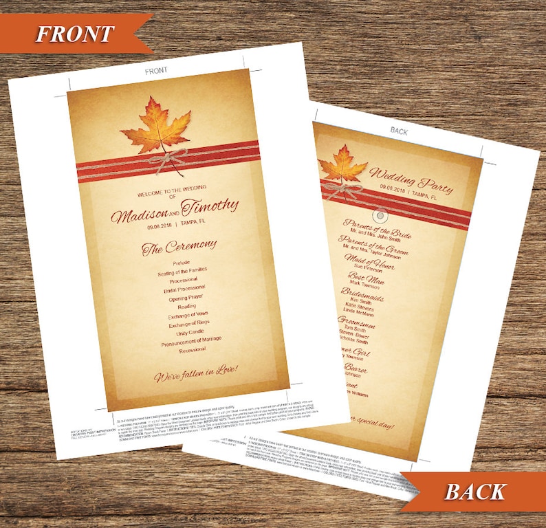 Fall Leaf Wedding Program Fall-01-wp-digital Download - Etsy