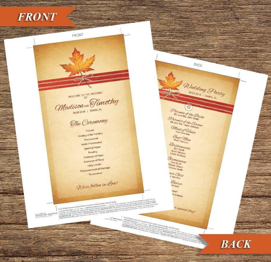 Fall Leaf Wedding Program Fall-01-wp-digital Download - Etsy