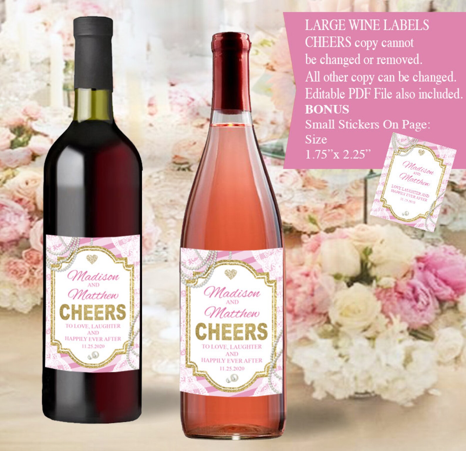 Ed-01-lwl-digital Download Pink Pearls Large Wine Labels - Etsy