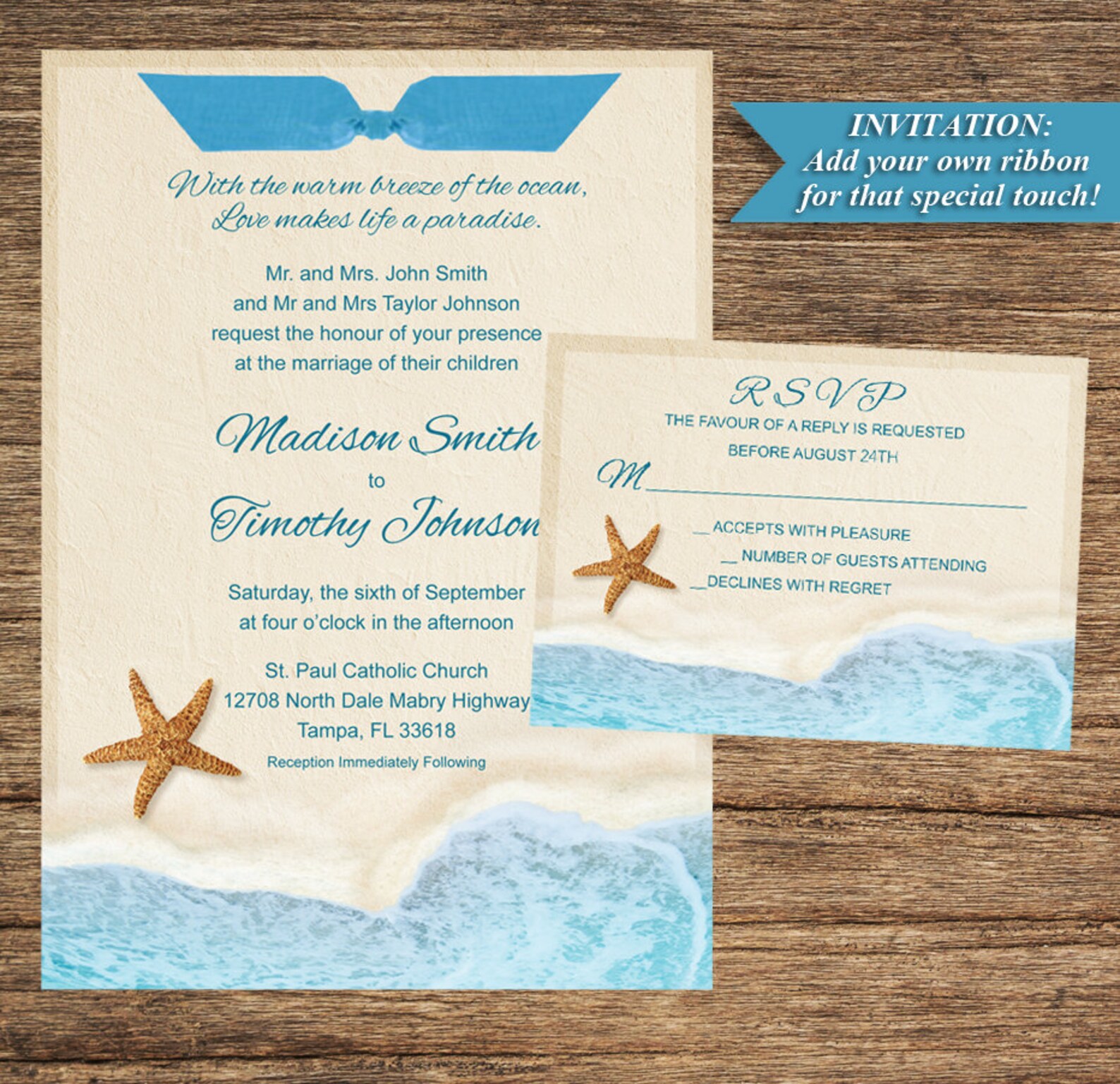 Beach Invitation and Respond Card (add Your Own Ribbon to Invitation ...