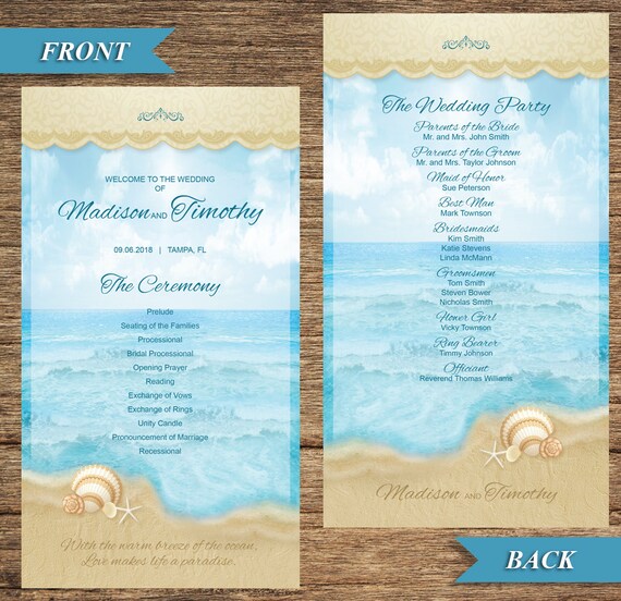 Beach Wedding Program Bch-05-wp-digital Download | Etsy