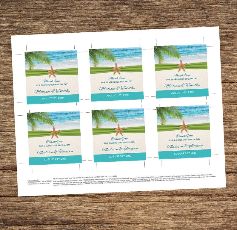 Beach Favor Card Tags Bch-19-fc-digital Download - Etsy