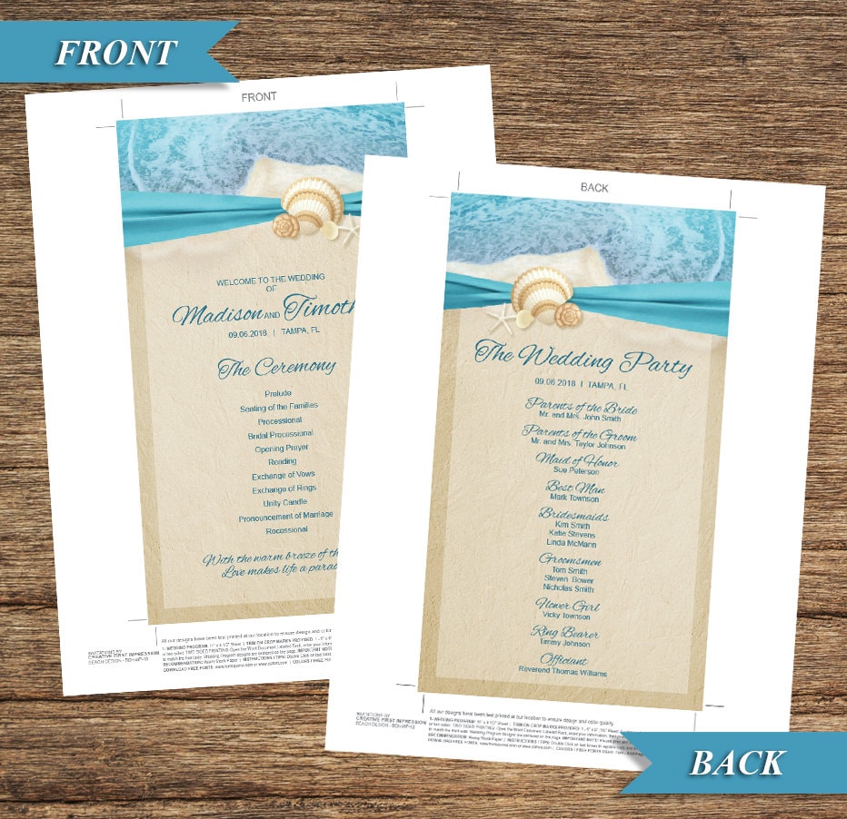 Beach Wedding Program Bch-10-wp-digital Download - Etsy
