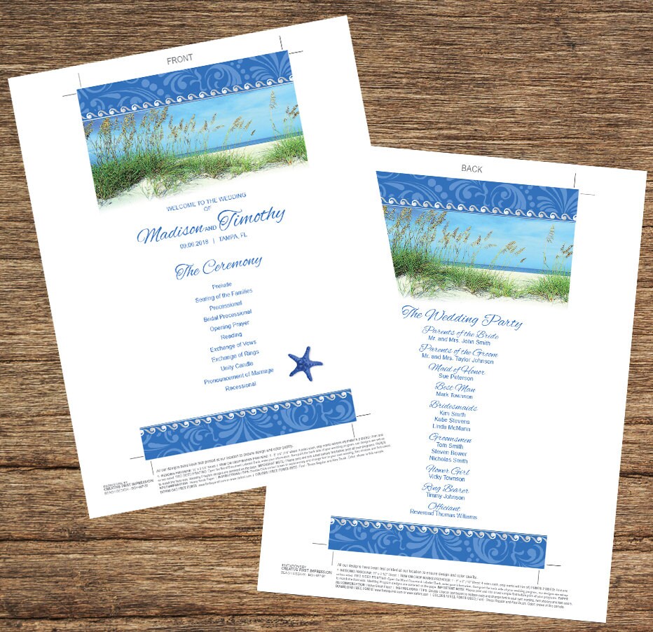 Beach Wedding Program Bch-07-wp-digital Download - Etsy