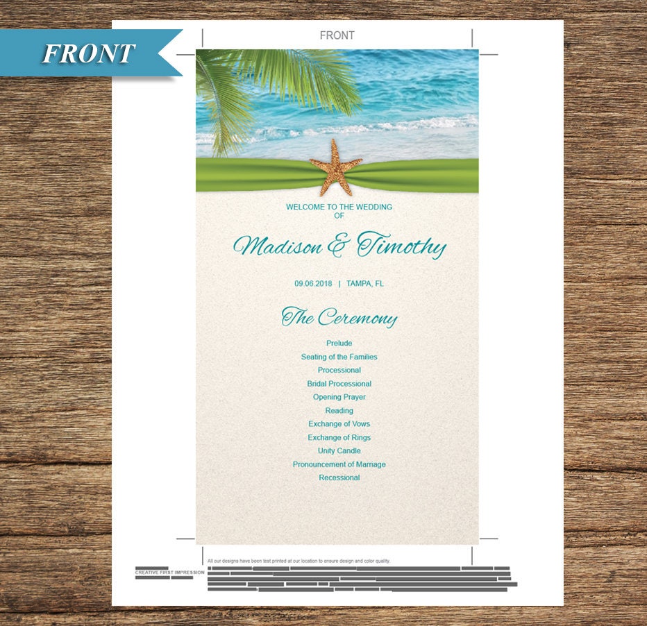 Beach Wedding Program Bch-19-wp-digital Download - Etsy