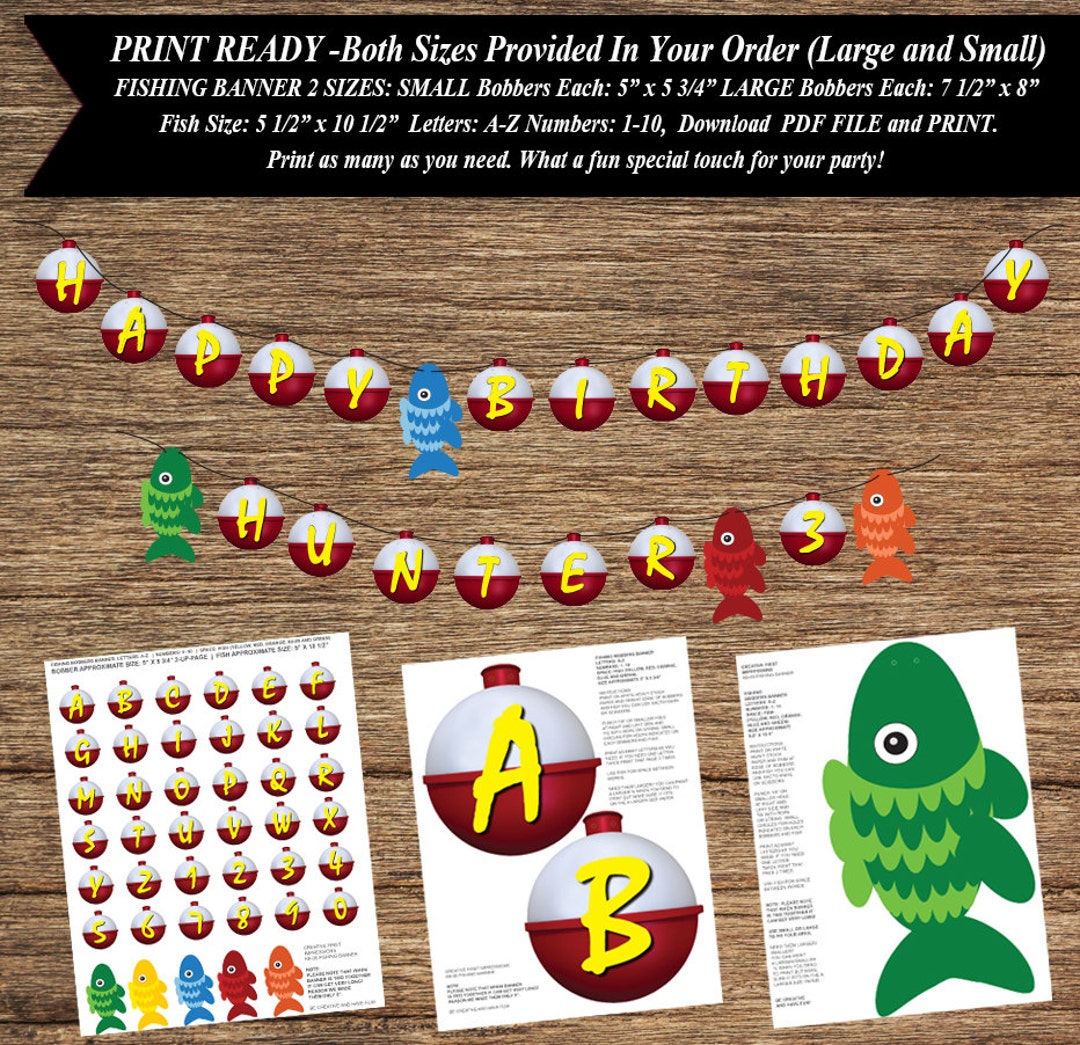 Kids Birthday Fishing Party Banner Decorations Ready to Print Kb-08-fbb ...