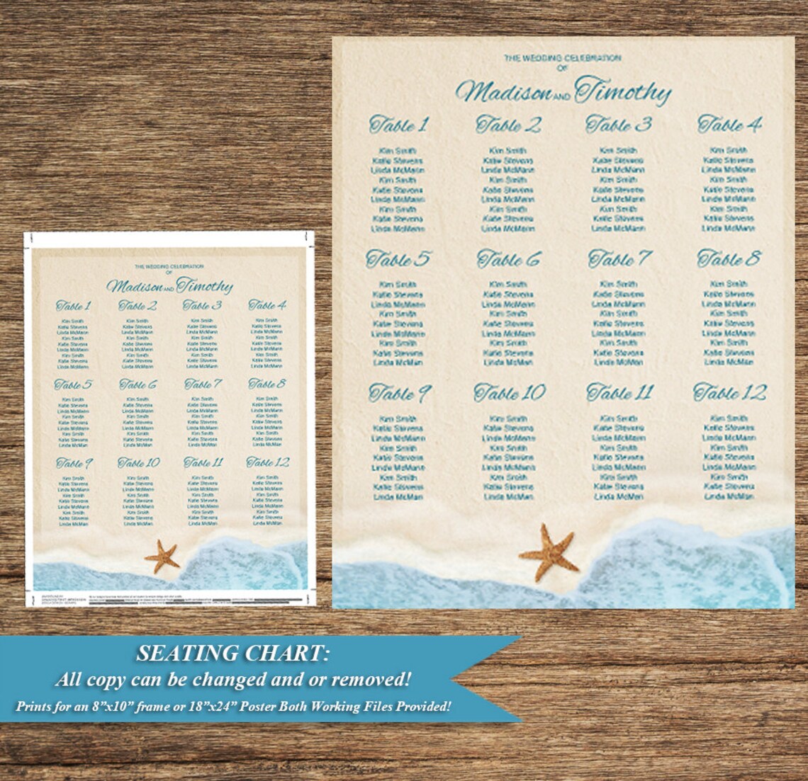 Beach Wedding/party Seating Chart Bch-02-spc-digital Download - Etsy