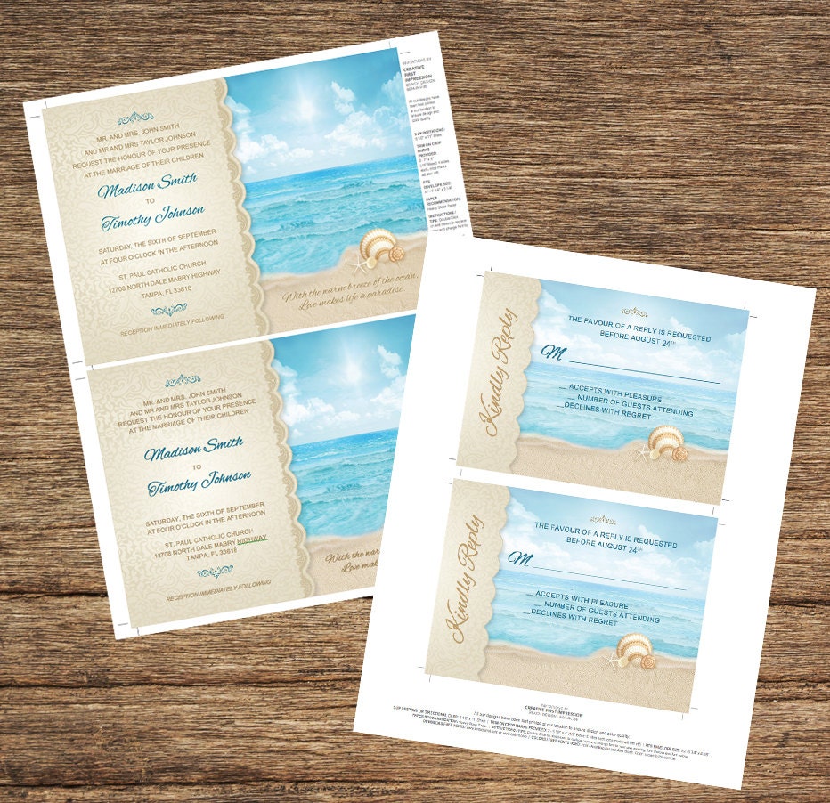 Beach Invitation and Respond Card Bch-05-inv-rc-digital Download - Etsy