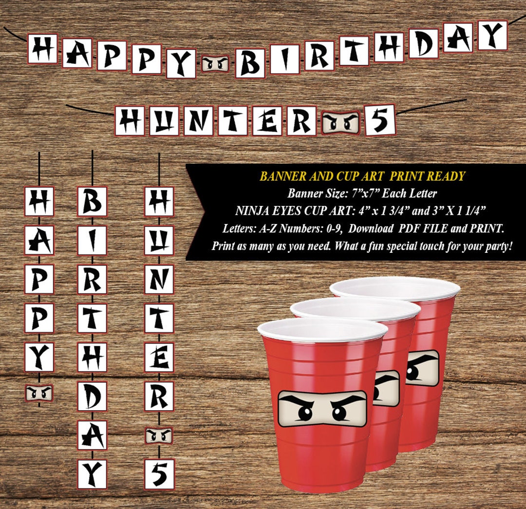 Kids Birthday NINJA Banner Decorations Ready to Print Kb-12-njb-digital ...