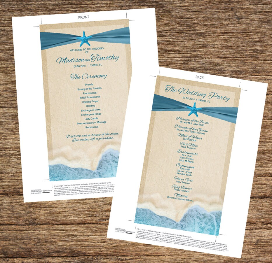 Beach Wedding Program Bch-01-wp-digital Download - Etsy