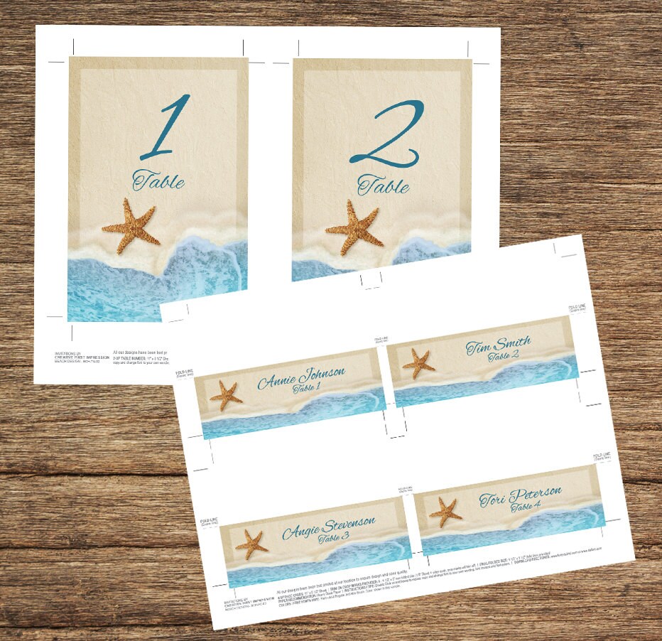 Beach Table Number and Place Cards Bch-02-tn-pc-digital Download - Etsy