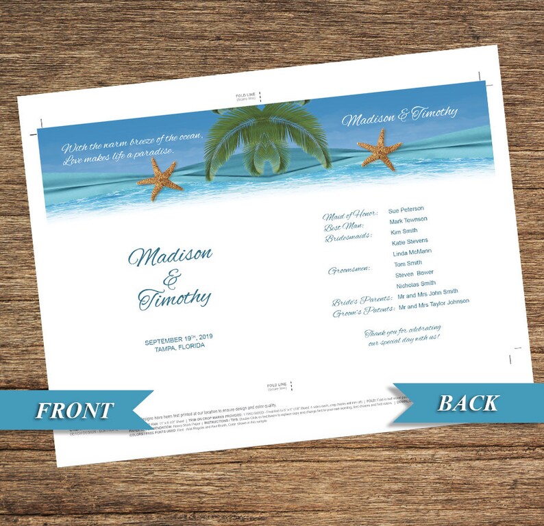 Beach Fan and Wedding Program Bch-12-fp-digital Download - Etsy