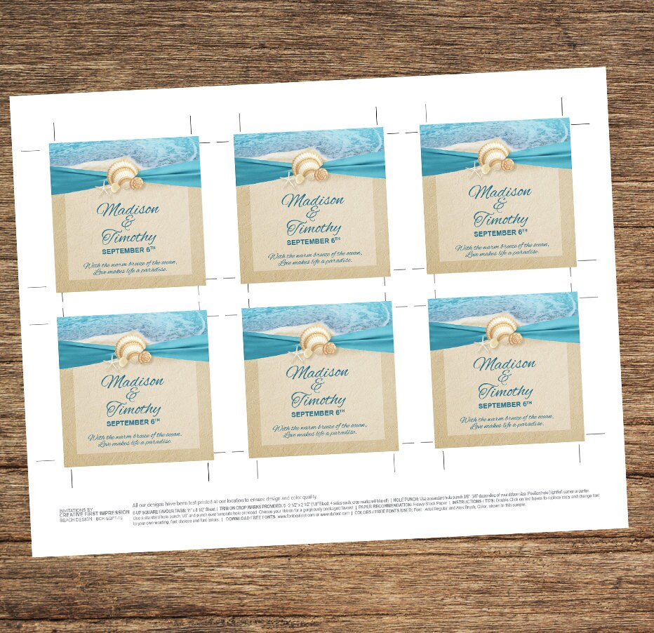 Beach Favor Card Tags Bch-10-ft-digital Download - Etsy