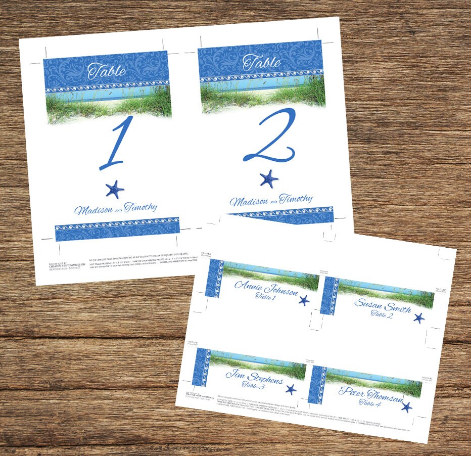 Beach Table Numbers and Place Cards Bch-07-digital Download - Etsy
