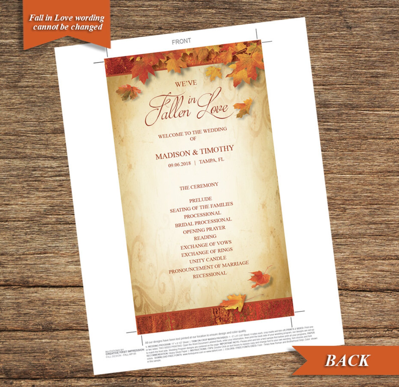 Fall-05-wp-fall Love Wedding Program Digital Download - Etsy