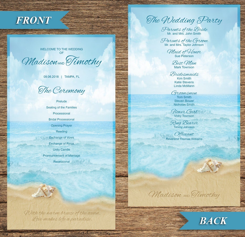 Beach Wedding Program Bch-03-wp-digital Download - Etsy