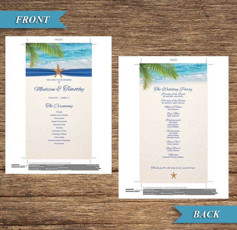 Beach Wedding Program Bch-20-wp-digital Download - Etsy