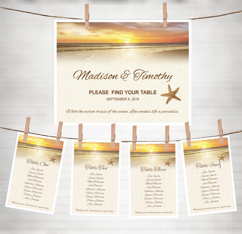 Beach Wedding/party Seating Chart Bch-22-tcs-tcn-digital Download - Etsy