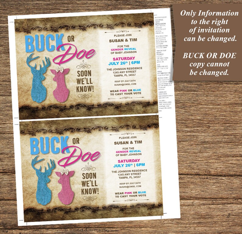 Bab-08-inv-gender Reveal Invitation Buck or Doe Digital Download - Etsy