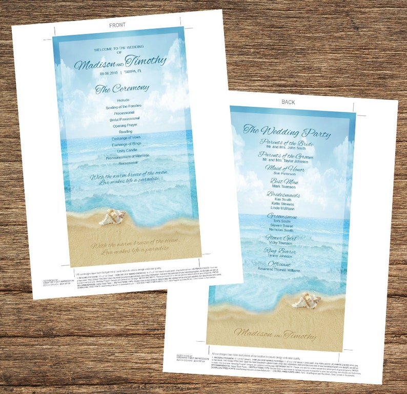 Beach Wedding Program Bch-03-wp-digital Download - Etsy